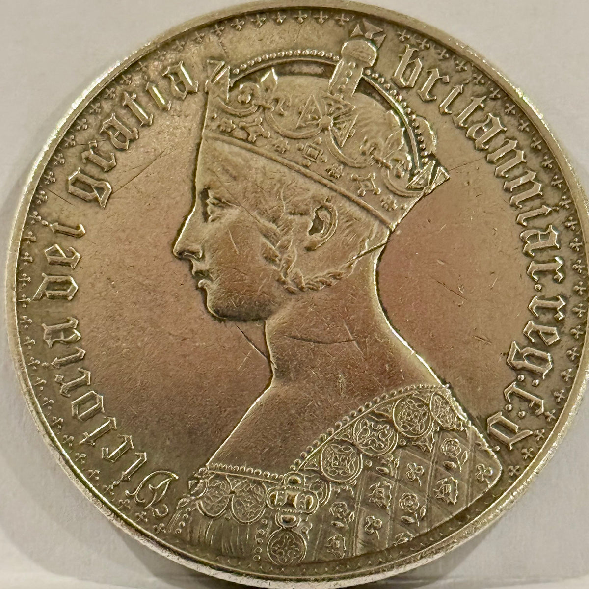 Reproduction 1853 Great Britain Victoria AR Gothic 1 Crown Silver Plat ...