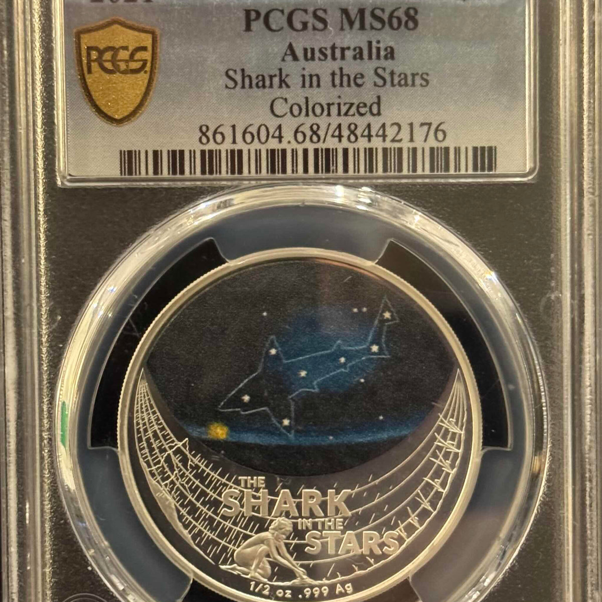 Perth Mint 2021 Shark in the Stars Colorized $1 1/2 oz Silver PCGS MS6 ...