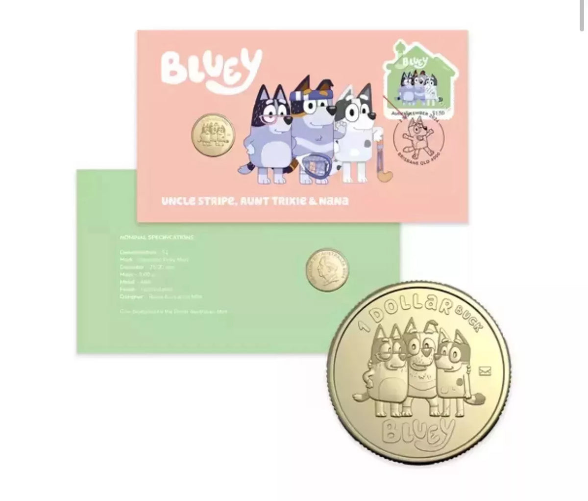 Royal Australian Mint 2024 Bluey Bucks Uncle Stripe, Aunt Trixie and N ...