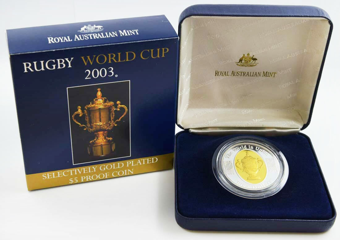 2003 $5 Silver Gold Plated Coin - Rugby World Cup – My Collectables