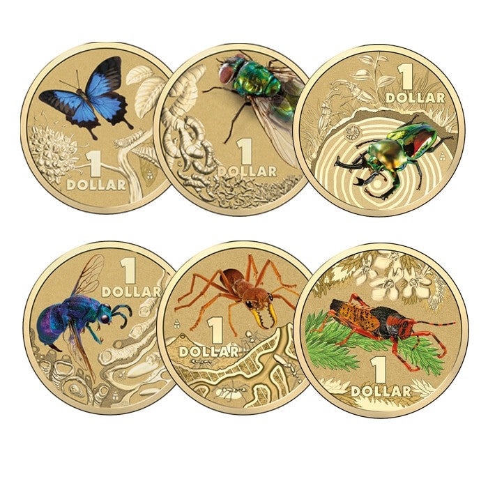 2014 $1 AlBr Colour Printed Coins - Bright Bugs - Complete Set of 6 ...