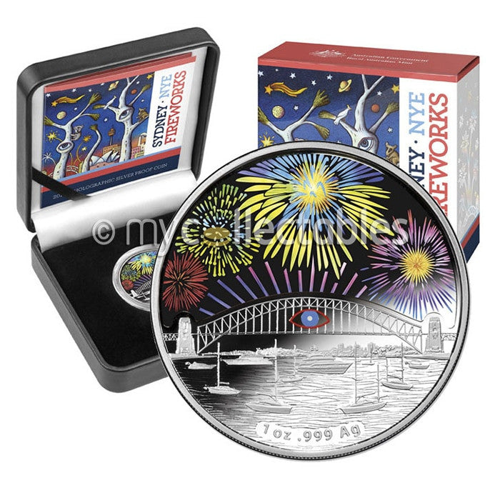 2014 $1 Holographic Silver Proof Coin - Sydney New Year s Eve Fireworks ...