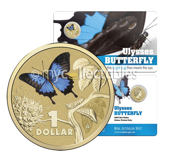 2014 $1 Colour Printed Frosted Unc Coin - Ulysses Butterfly - Bright ...