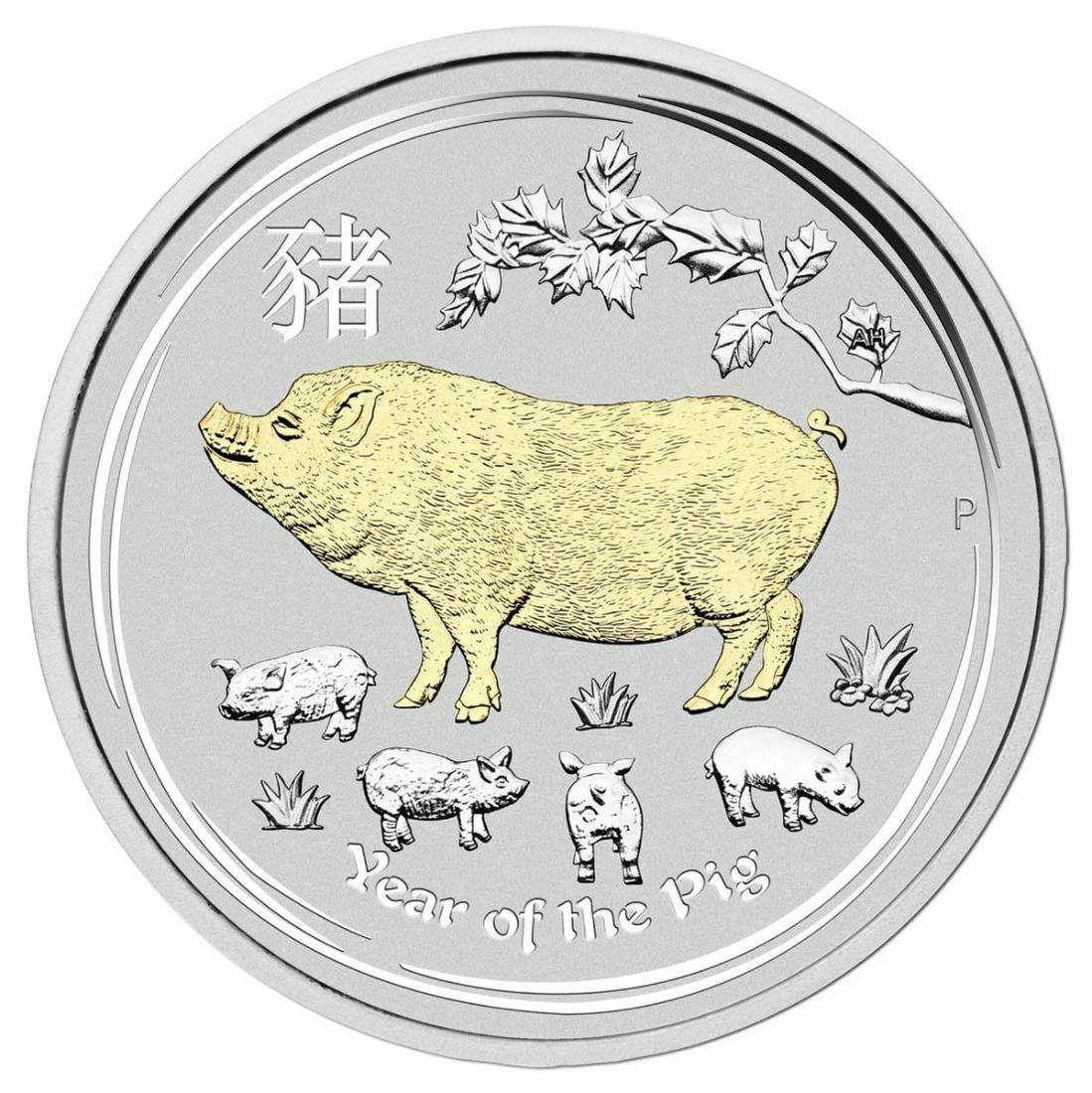 2019 Year of the Pig 1oz Silver Gilded Coin Australian Lunar Silver ...