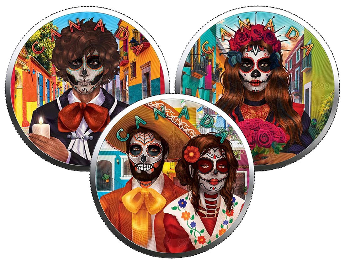 Día de Muertos - 2022 Canadian Maple Leaf 1oz Silver Bullion - Set of 3 ...