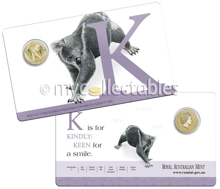 2015 $1 Colour Printed Frosted Uncirculated Alphabet Collection Letter ...