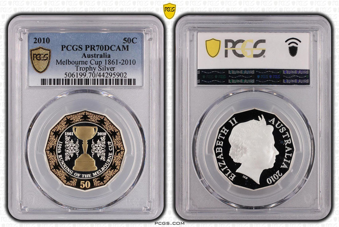 2010 50C Melbourne Cup 1861-2010 Trophy Silver, PCGS PR70 DCAM POP 3/0 ...