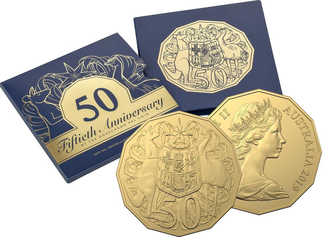 2019 50c CuNi Uncirculated 5 Coin Set with Gold Plated Coin - 50th ...